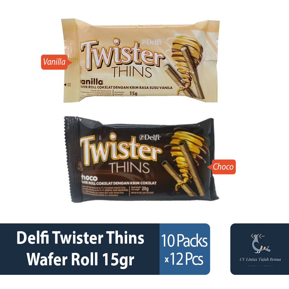Delfi Twister Thins Wafer Roll 15gr | Confectionary | CV Lintas Tujuh Benua
